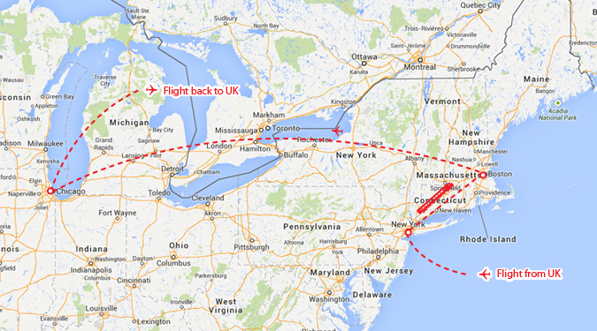 Usa Map Chicago Boston